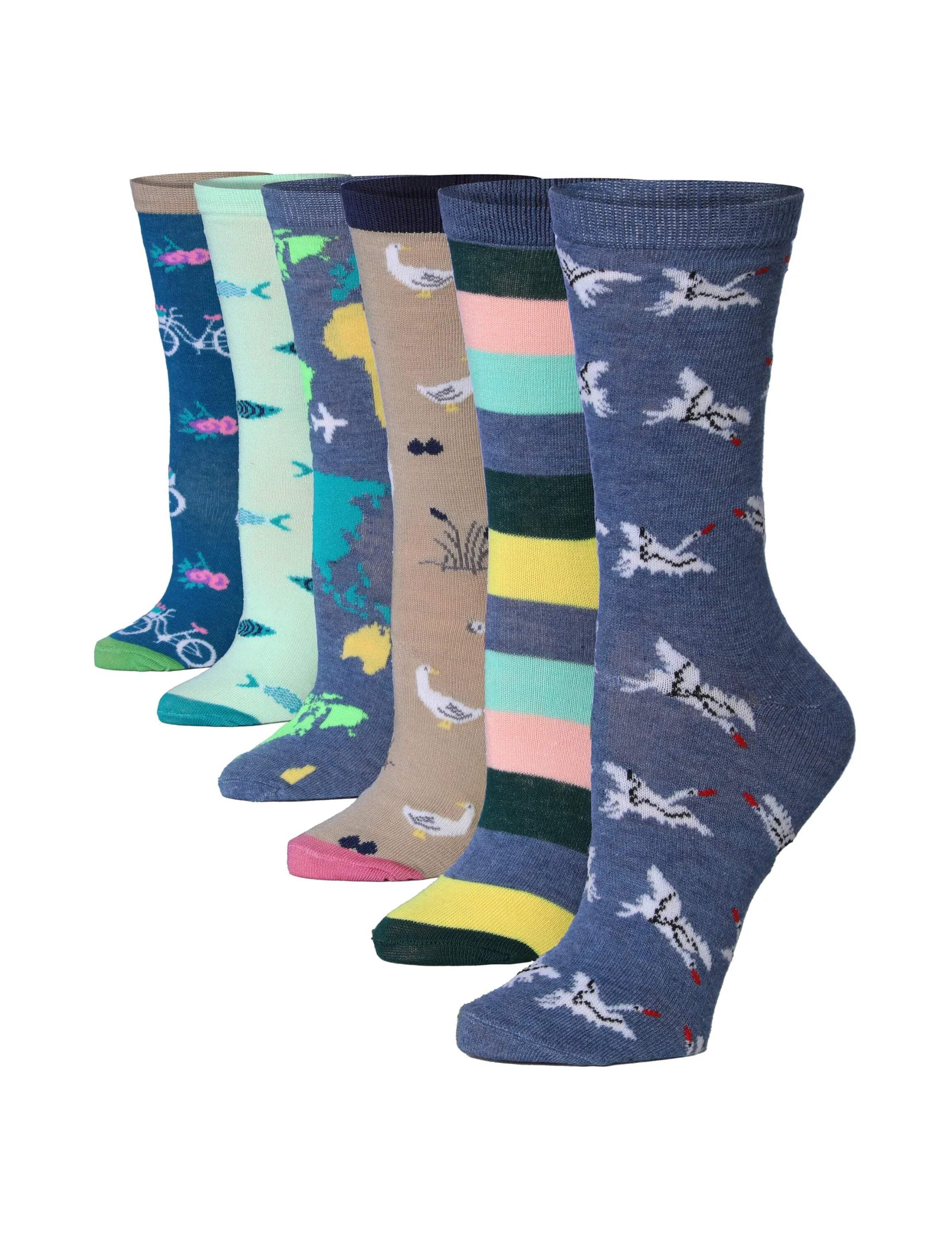Colorfut Women's 6-Pairs Colorful Funky Patterned Crew Dress Socks WC88 ...