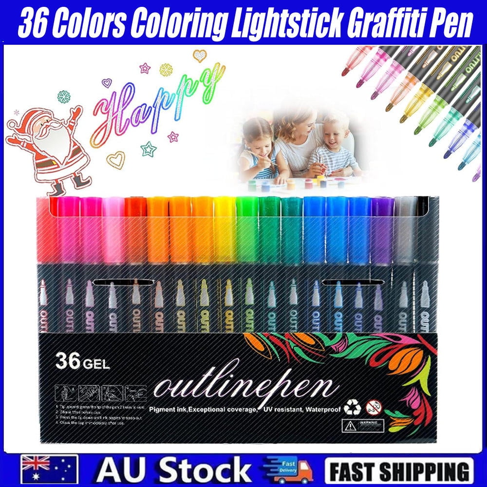 Coloring Lightstick Graffiti Pen, Outline Markers Self-Outline Metallic ...