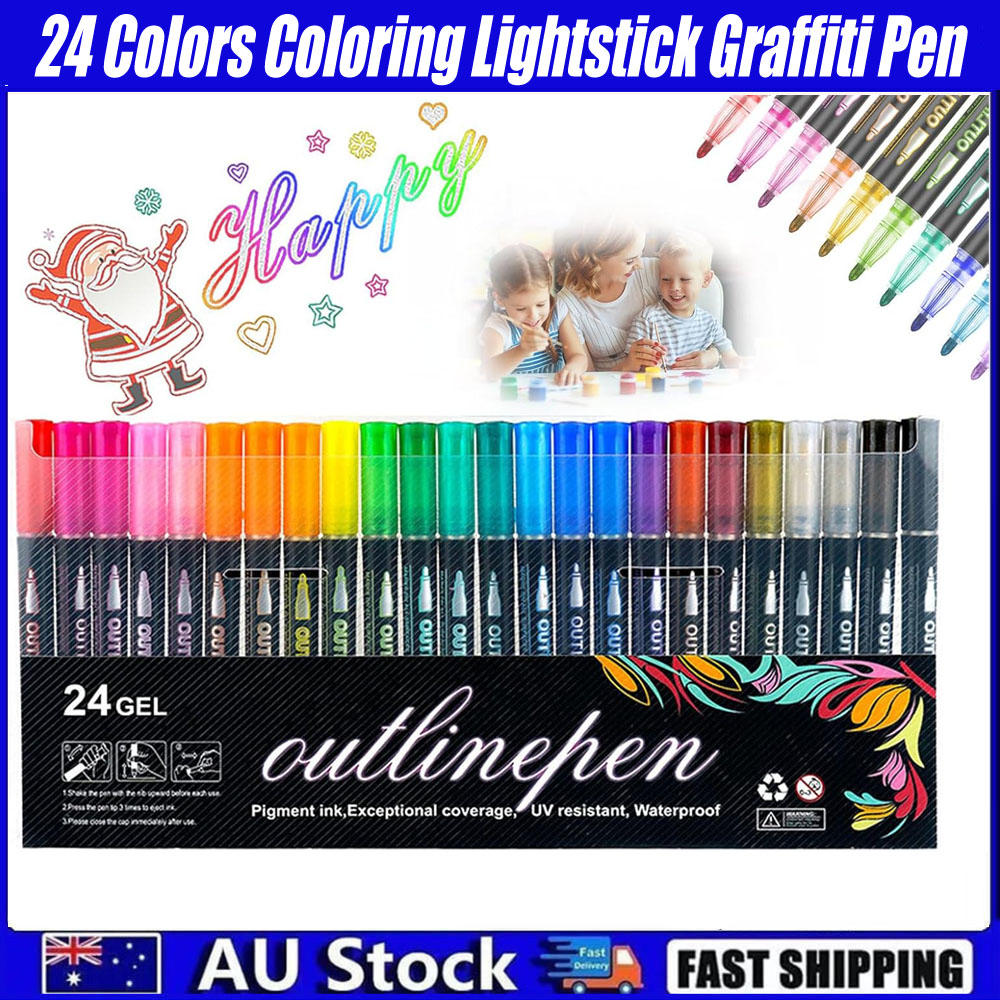 Coloring Lightstick Graffiti Pen, Outline Markers Self-Outline Metallic ...