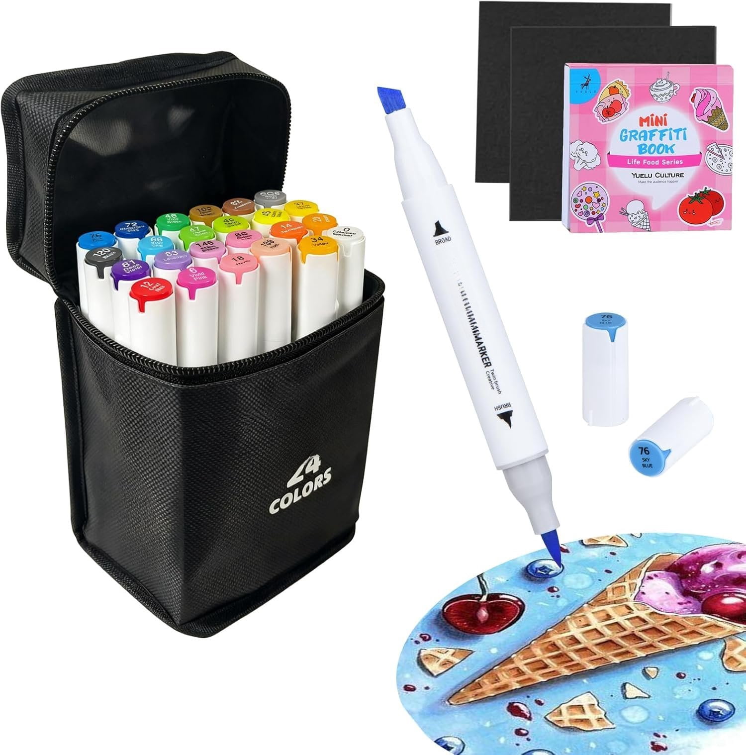 Coloring Marker,24 Colors Fine & Chisel Dual Tip Marker Set,Permanent ...