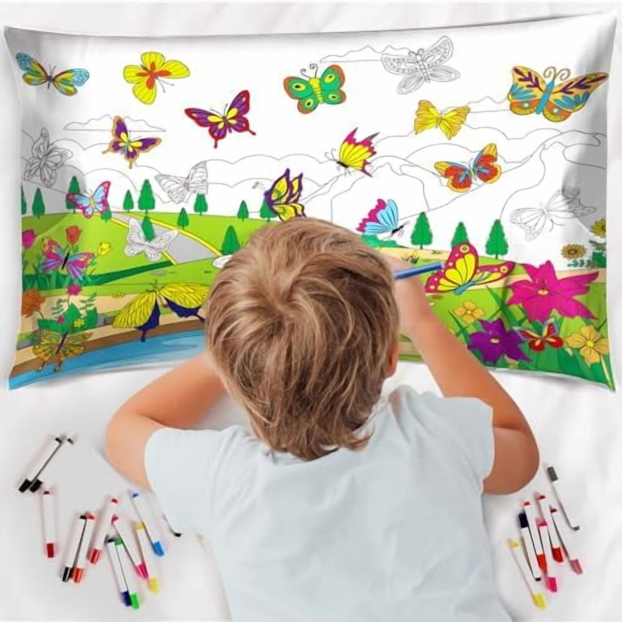 Coloring Pillowcase for Kids Butterflies Craft Washable Markers 29 x ...