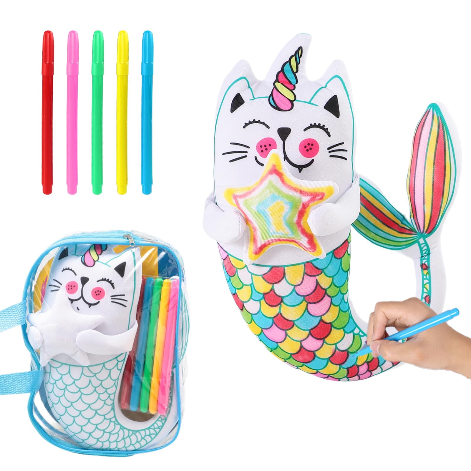 Coloring Plush Toy With 5 Washable Markers For Little Girls Doodle ...