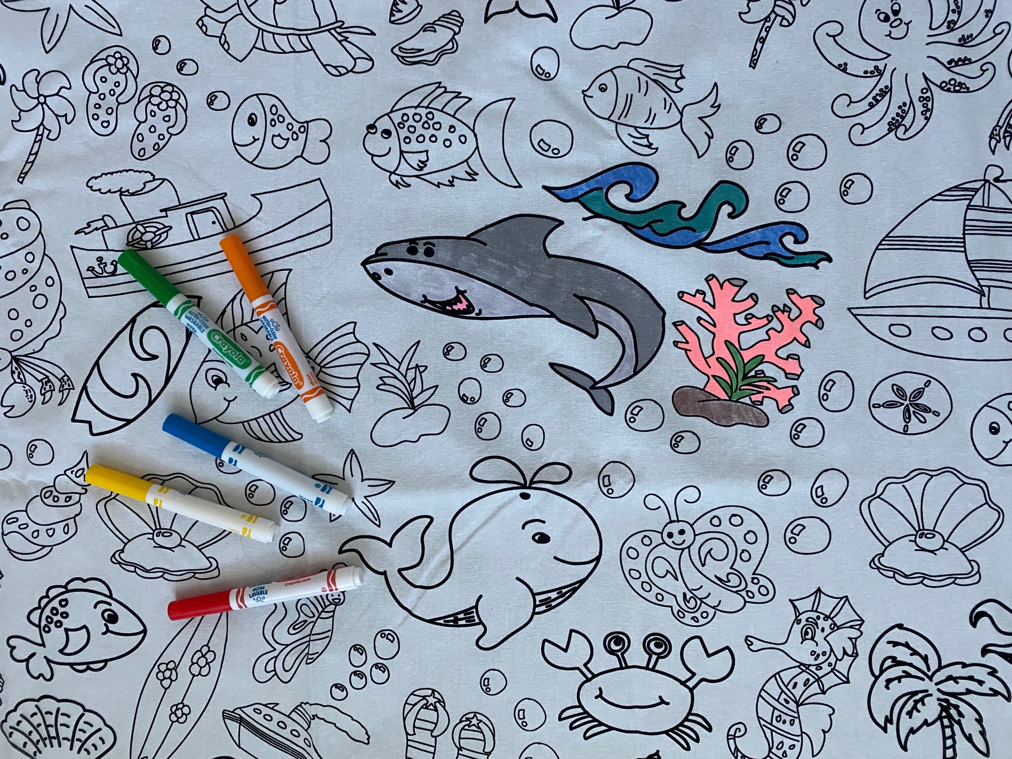 The Coloring Table - Ocean Theme Square Tablecloth - Reusable ...