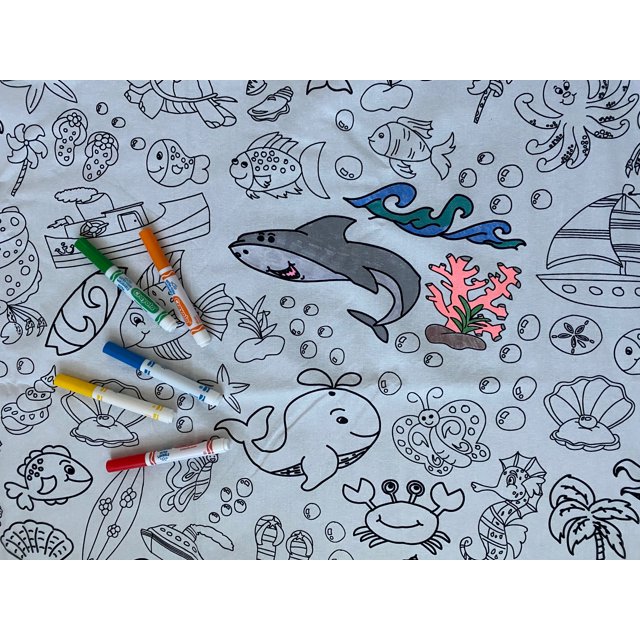 The Coloring Table - Ocean Theme Square Tablecloth - Reusable ...