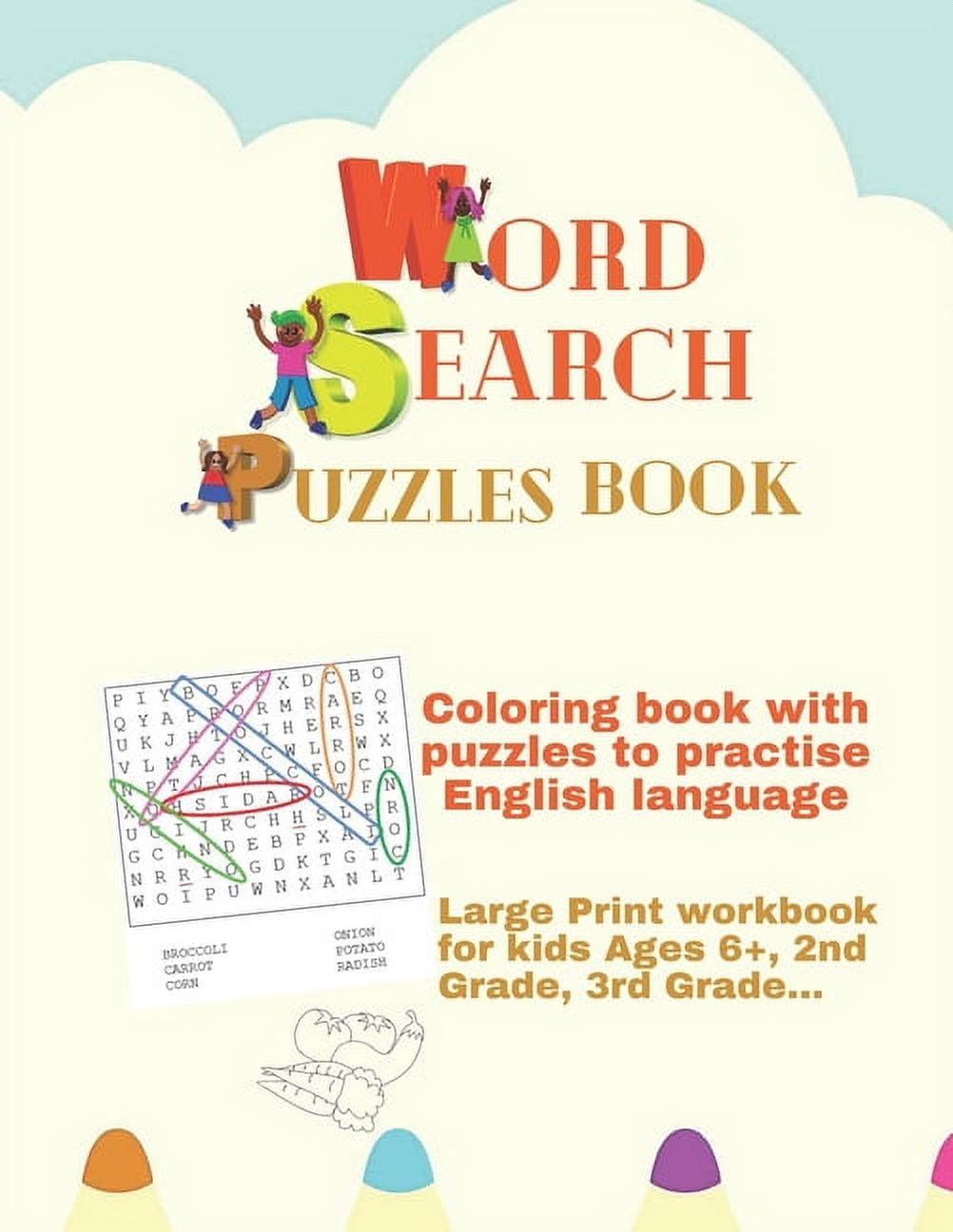 Coloring book with word search puzzles to practise English language ...