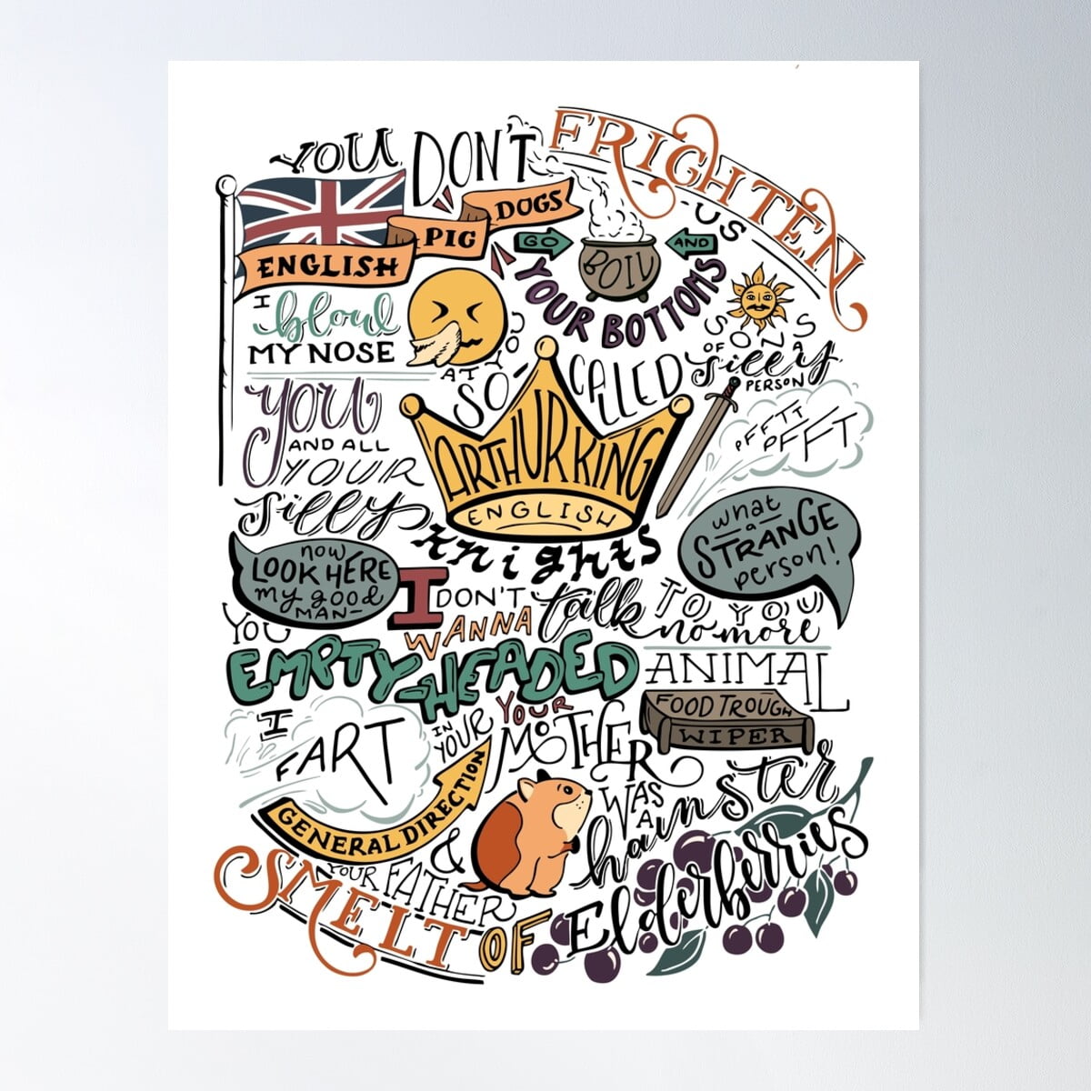 (Colorized) Monty Python French Castle Insults Poster Wall Art, Modern ...