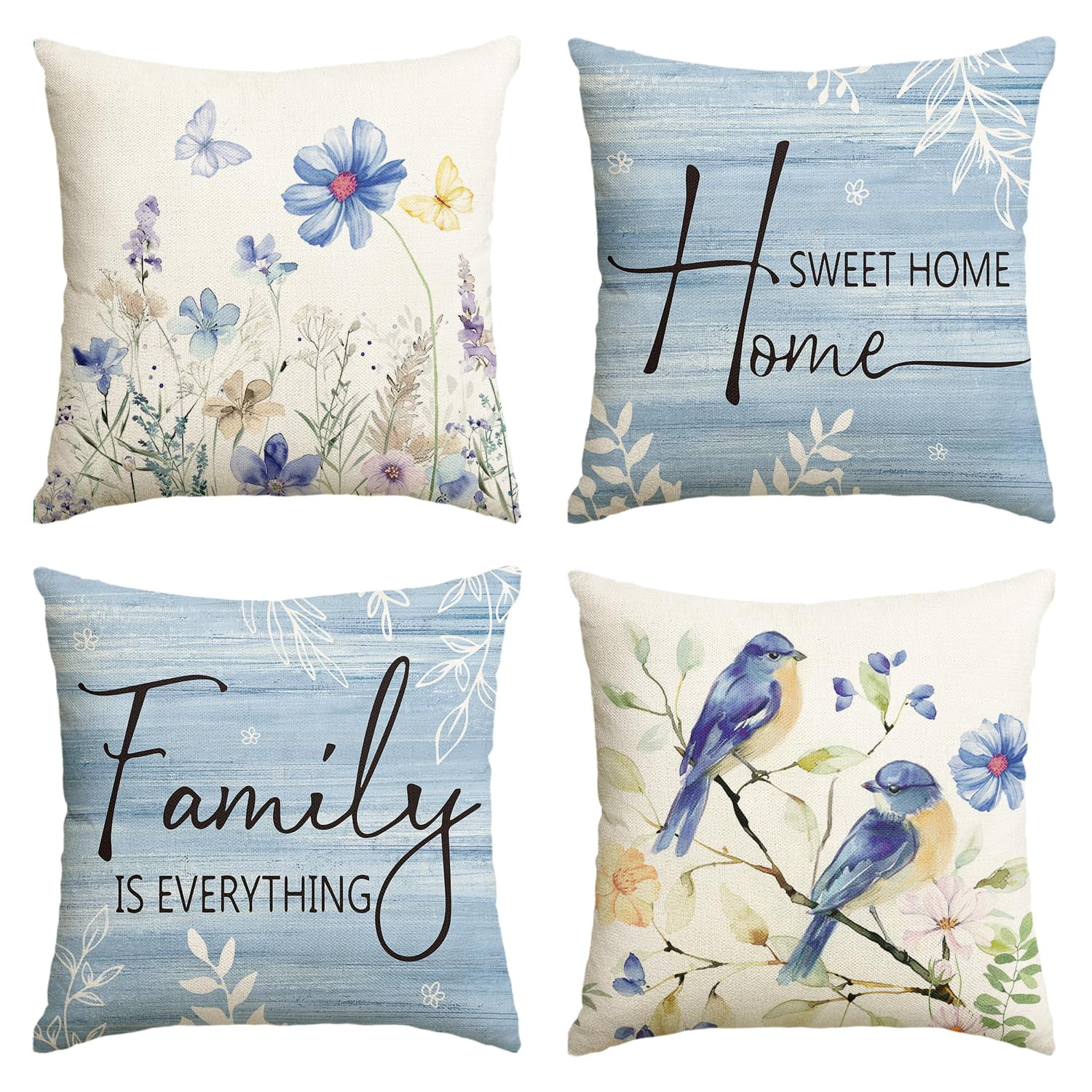 Colorlife Spring Saying Flowers Butterfly Bird Throw Pillow Covers, 18 ...