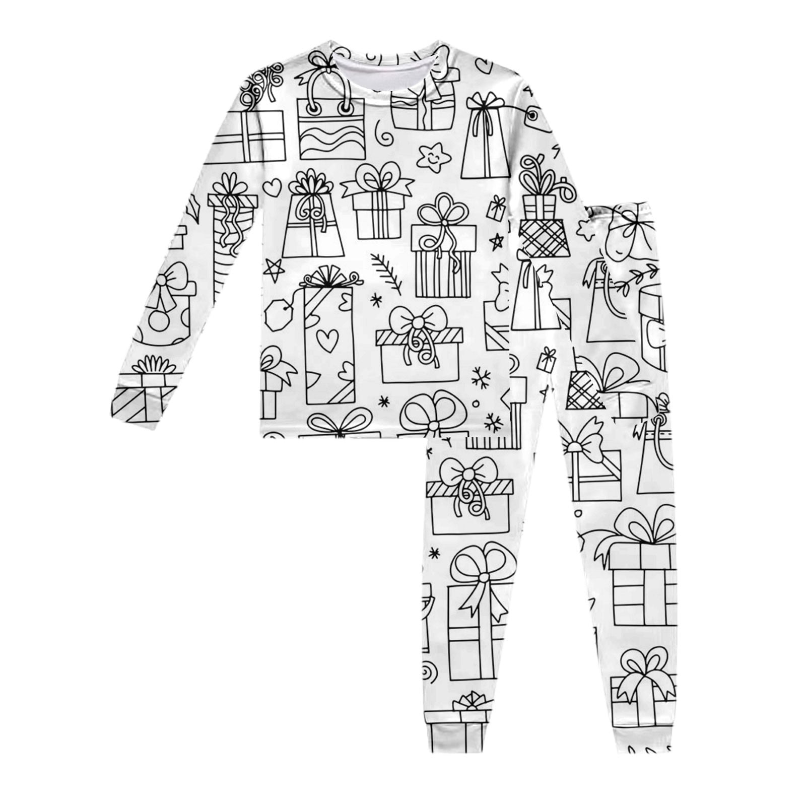 Colorme Pajama Set Kids Long Sleeves Round Neck 2-Piece Color Your Own ...