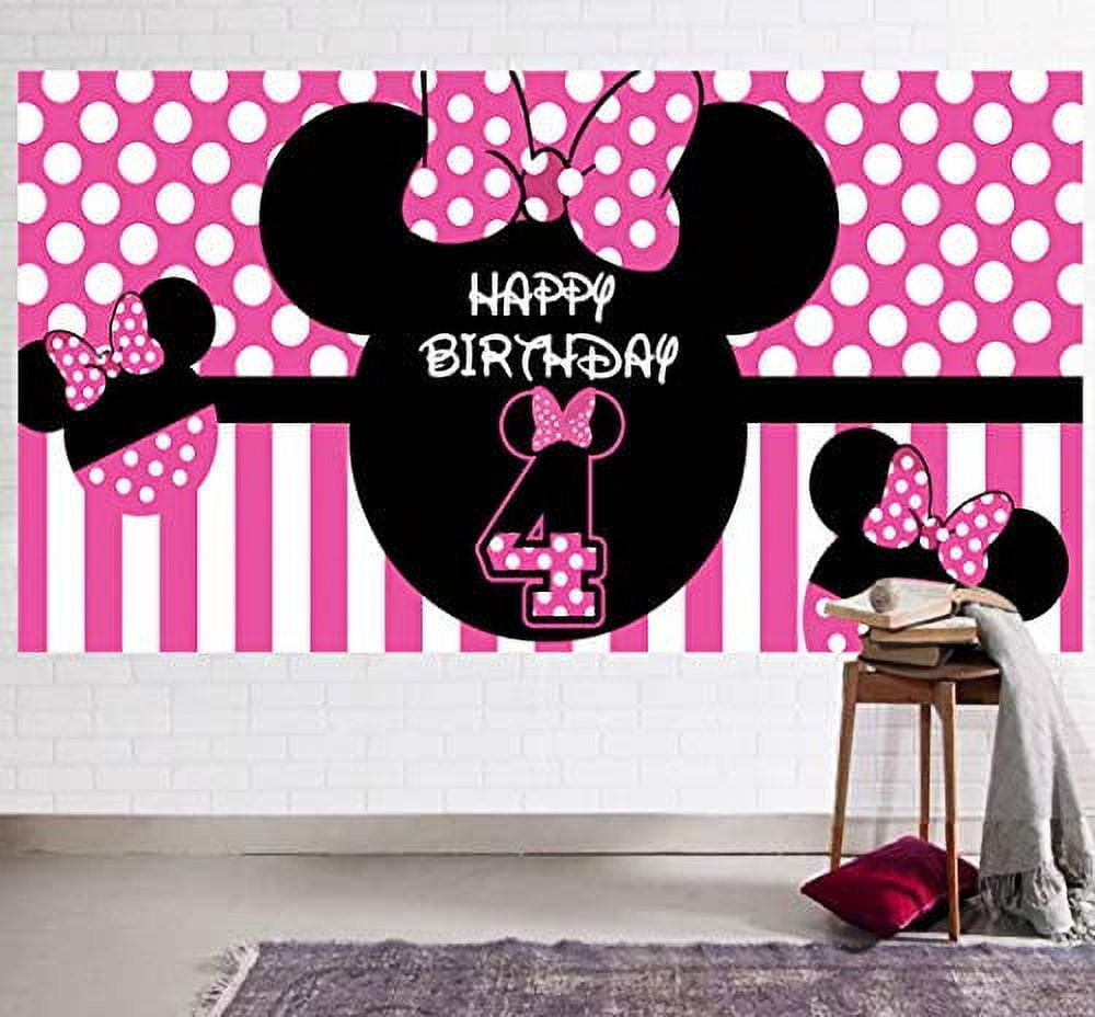 Colormoon Minnie Mouse 4th Birthday Party Banner, Minnie-4th, 3.3 ft, 5 ...