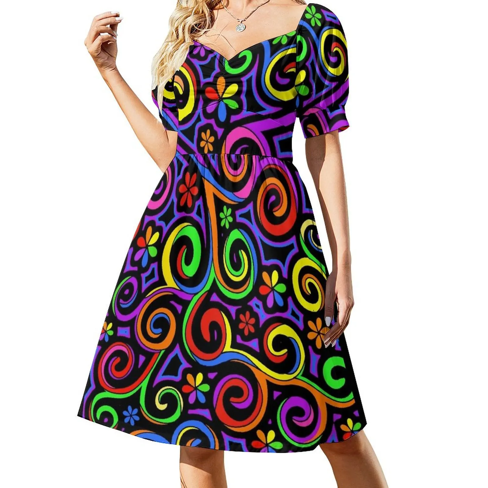 Colors Abstract Swirls Hippy Art Sleeveless Dress women dresses ladies ...