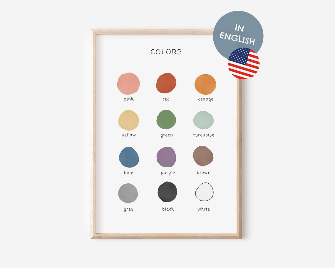 The Colors Educational Poster English In A4 & A3 For Kids Room Abc ...