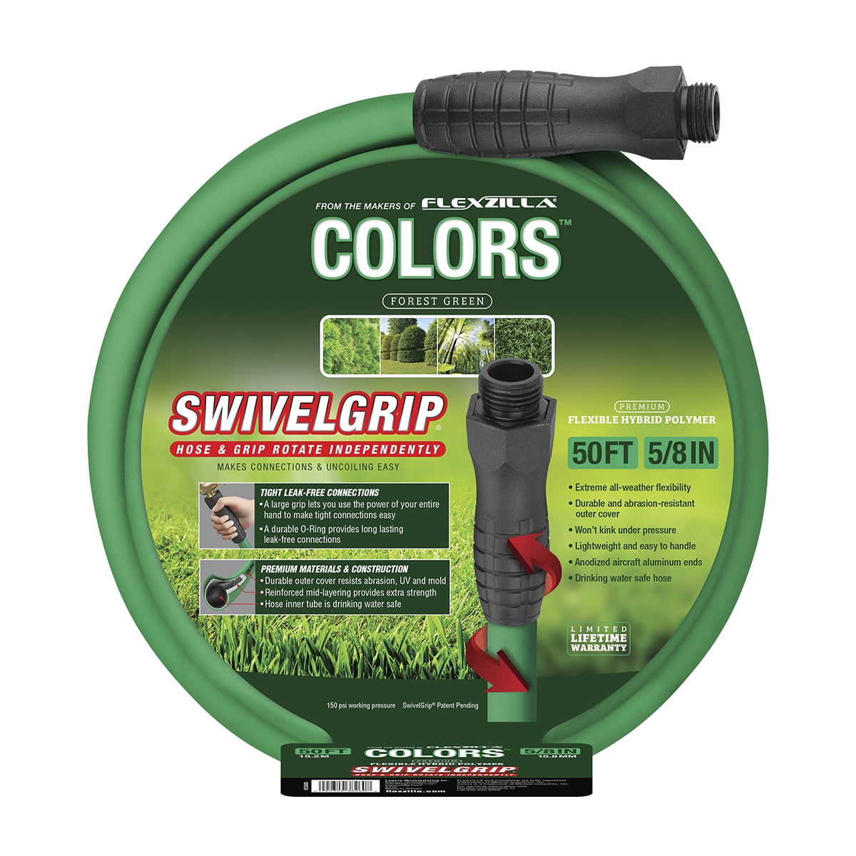 Colors Garden Hose 5/8" 50' 3/4" - 11 1/2 GHT Forest Green - Walmart ...
