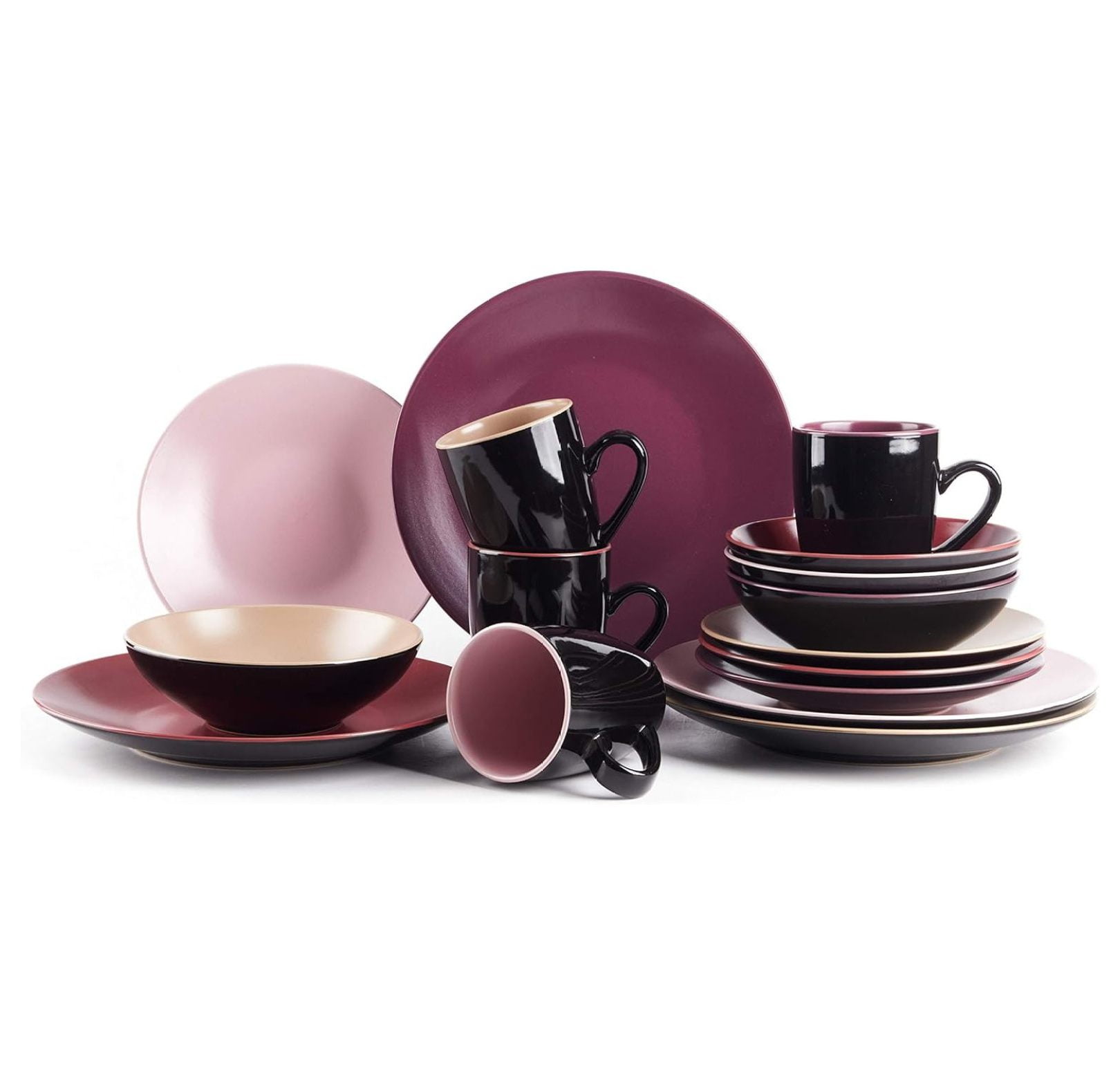 Colors Life 16pc Dinnerware Set，Very Berry - 4 Assorted Colors Beige ...