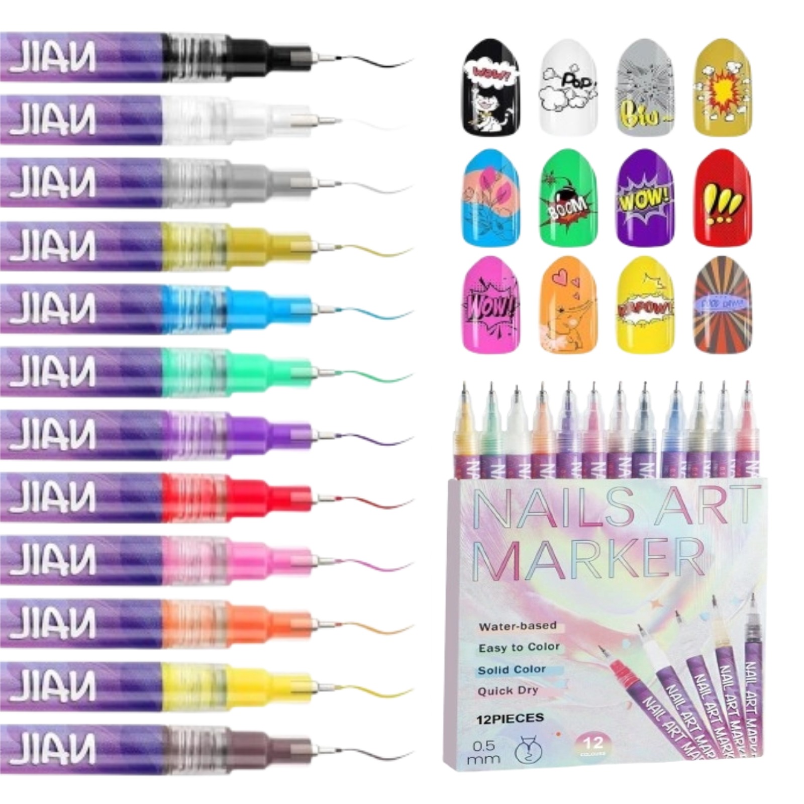 Colors Nail Art Pens Set, Nail Art Markers Doodle Pen for Kids Adults ...