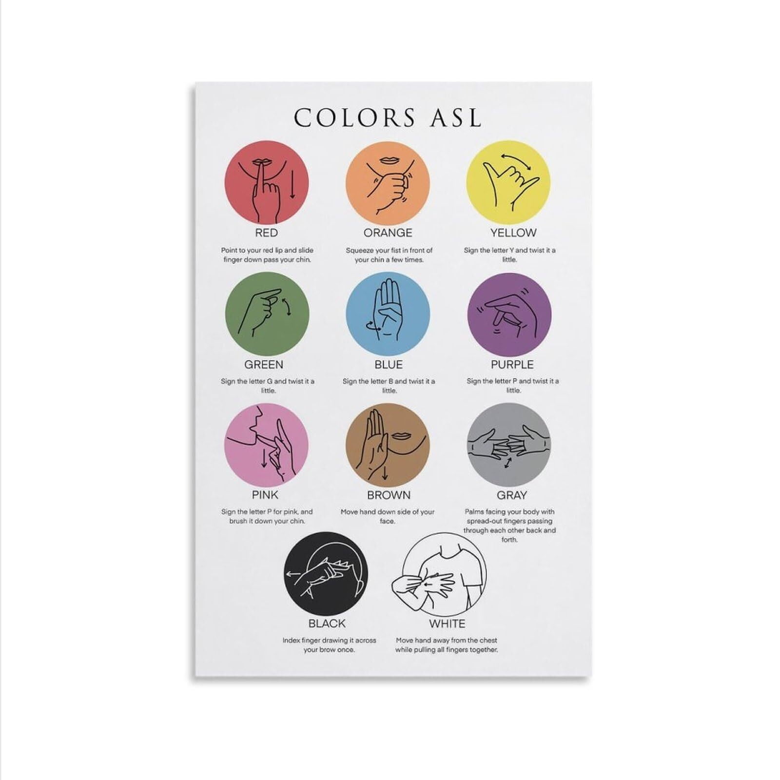 Colors Sign Language Poster Kids Printable Poster ASL Educational ...