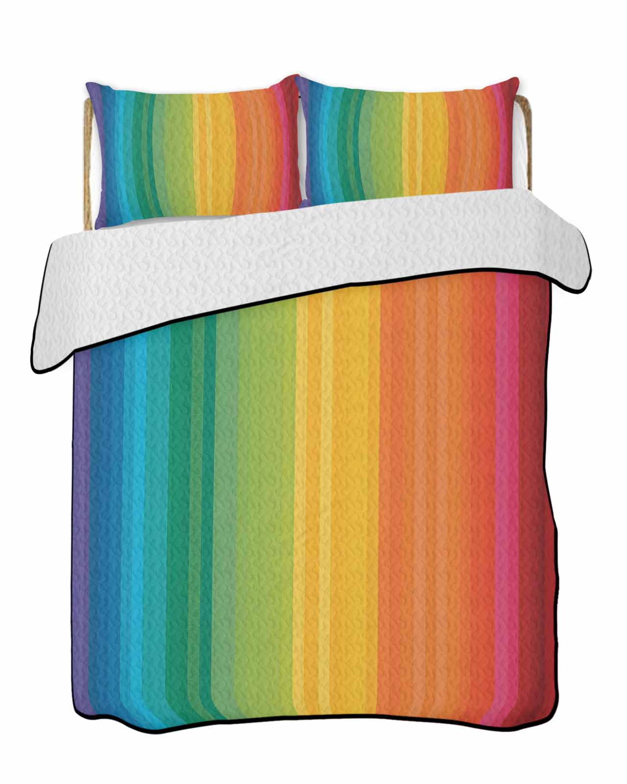 Colors Striped 3 Pieces Quilt Set, 1 Quilt with 2 Shams, Rainbows ...