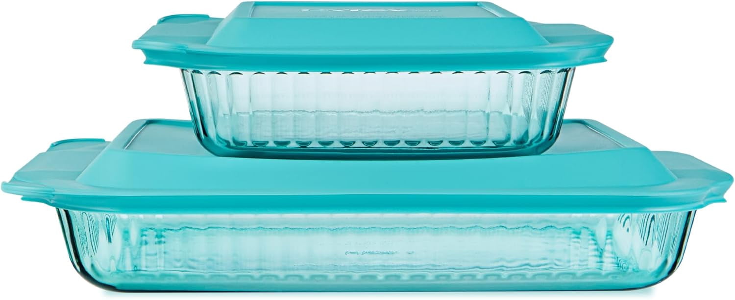 Colors Tinted (2-Pack, Full Set) Tinted Glass Baking Dish with BPA-Free ...