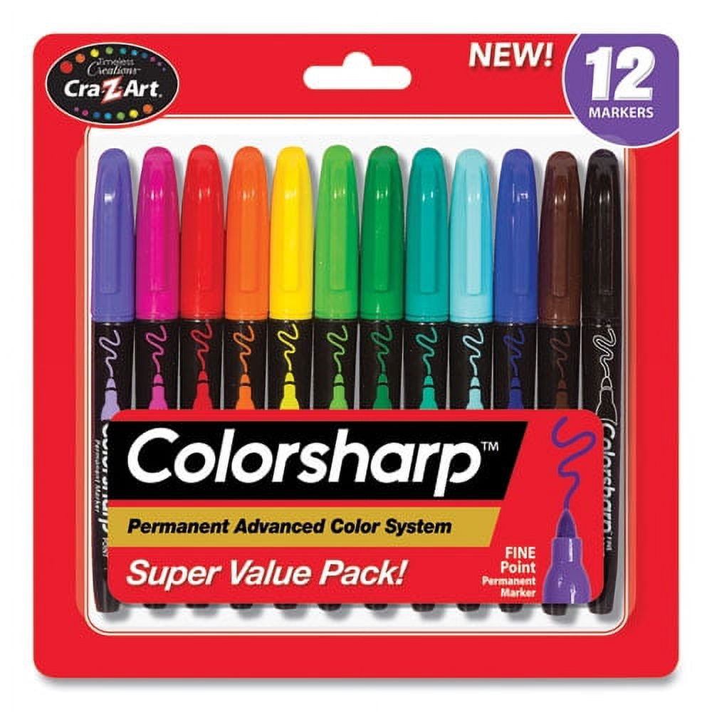 Colorsharp Permanent Markers, Fine Bullet Tip, Assorted Colors, 12/set ...
