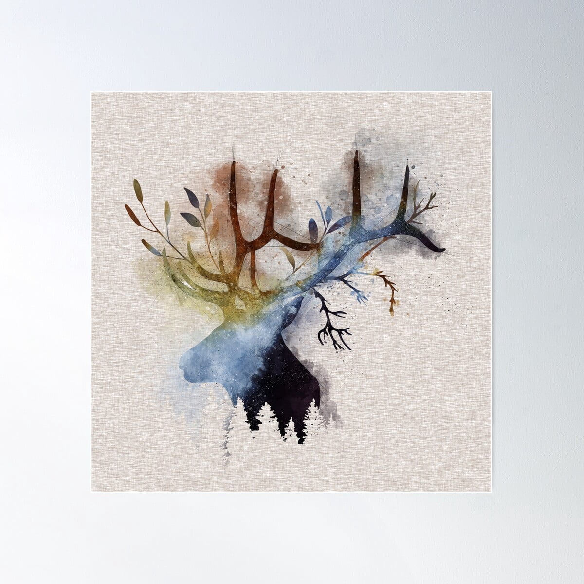 Colorwash Elk Head Poster Wall Art, Modern Wall Decor For Living Room ...