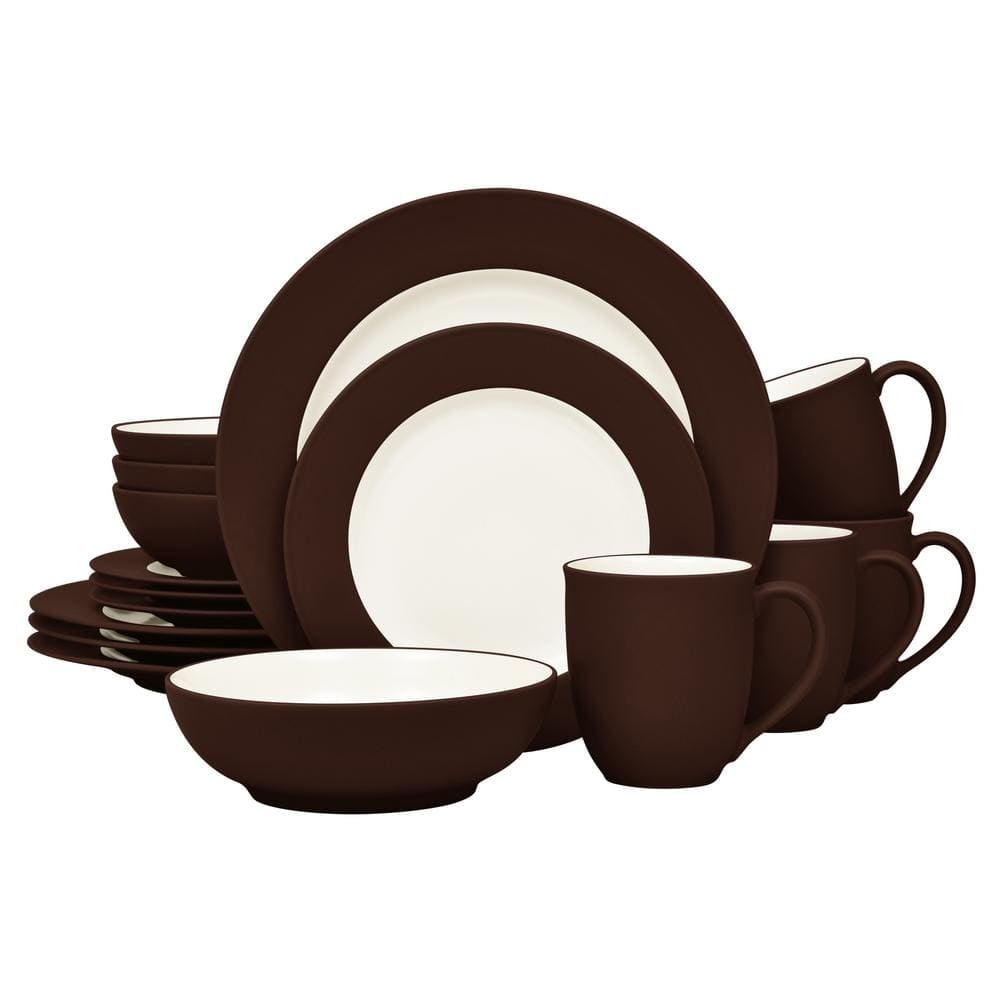 Colorwave Chocolate 16-Piece Rim (Brown) Stoneware Dinnerware Set ...