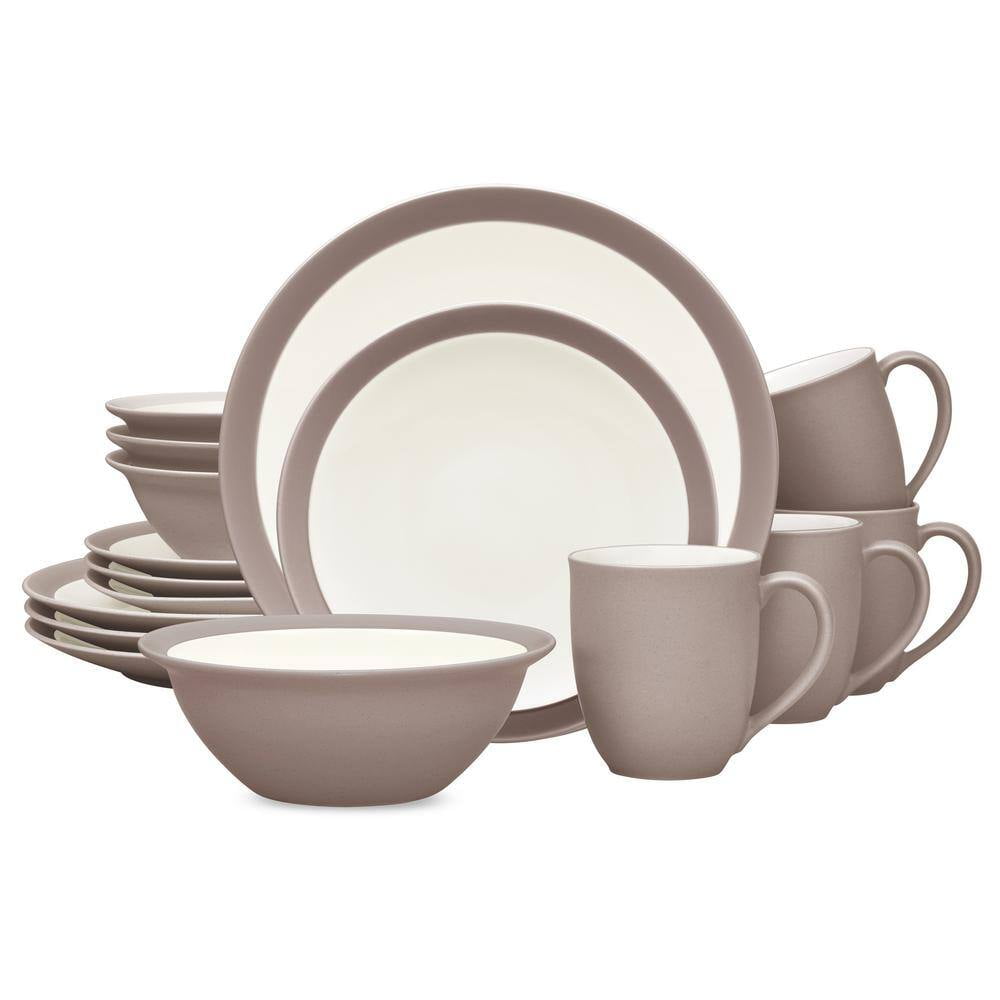 Colorwave Clay 16-Piece Curve (Tan) Stoneware Dinnerware Set, Service ...