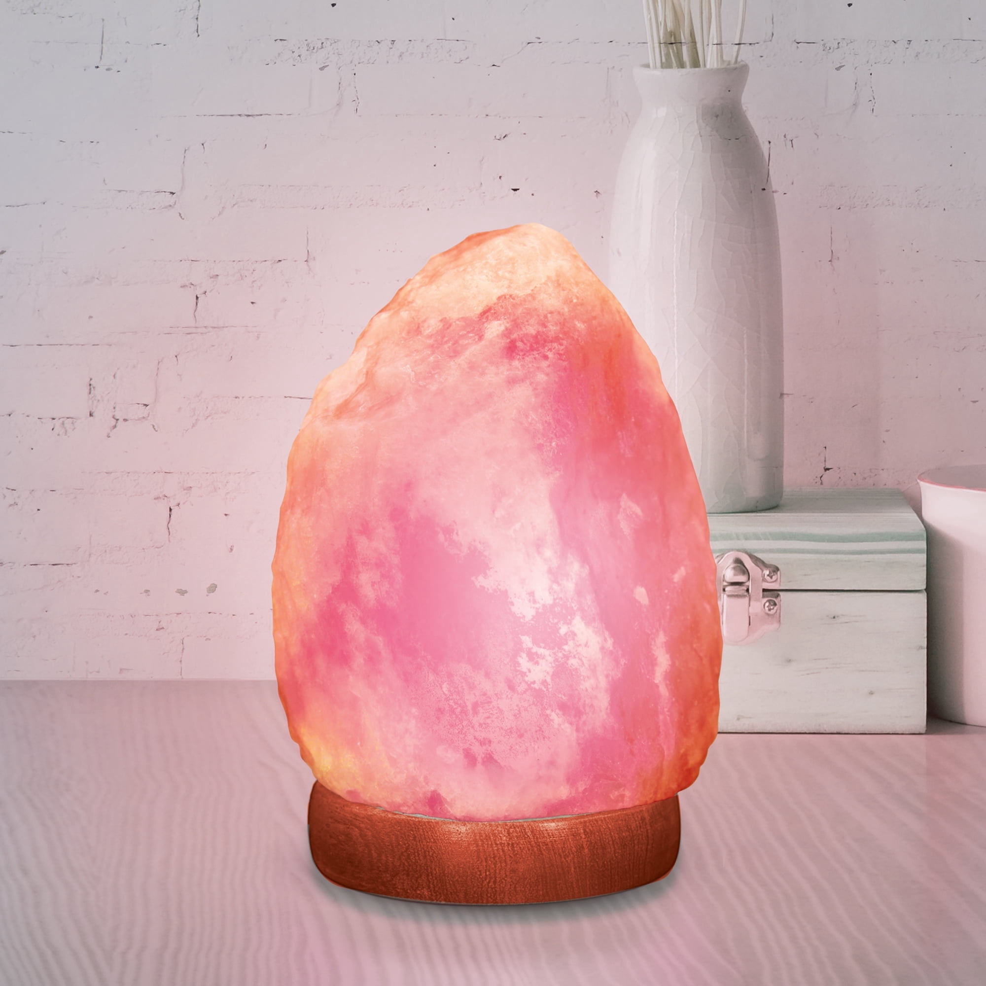 Colorways Mini Himalayan Salt Lamp with Multicolor LED Light and Wood ...