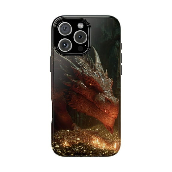 Colossal Dragon in Treasure Cave with Gold Case for iPhone 11,12,13,14 ...
