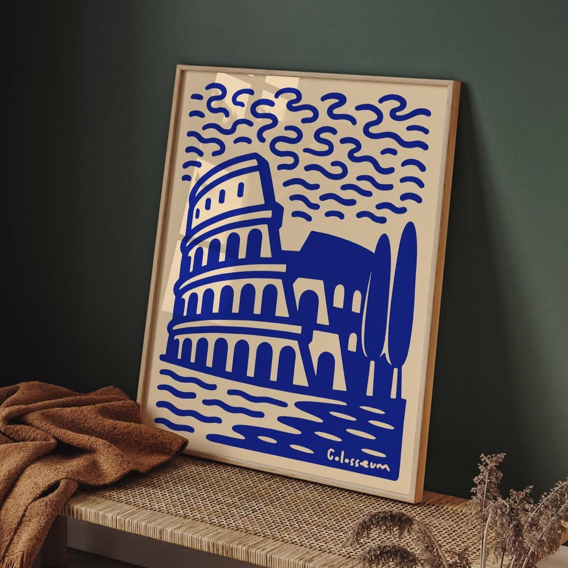Colosseum Rome Blue Minimalist Italian Art Poster, Unframed Canvas ...