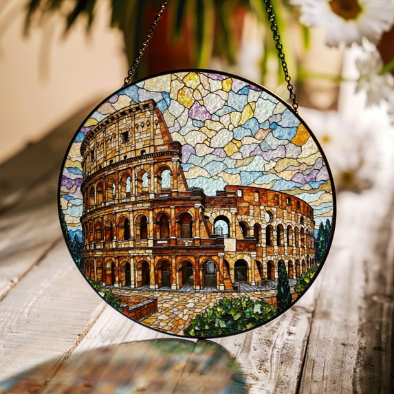 Colosseum Stained Glass Style Window Art Suncatcher, Roman Architecture ...