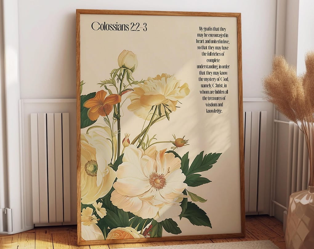 Colossians 2:2-3 Scripture Wall Art – Cream Botanical Flowers Christian ...