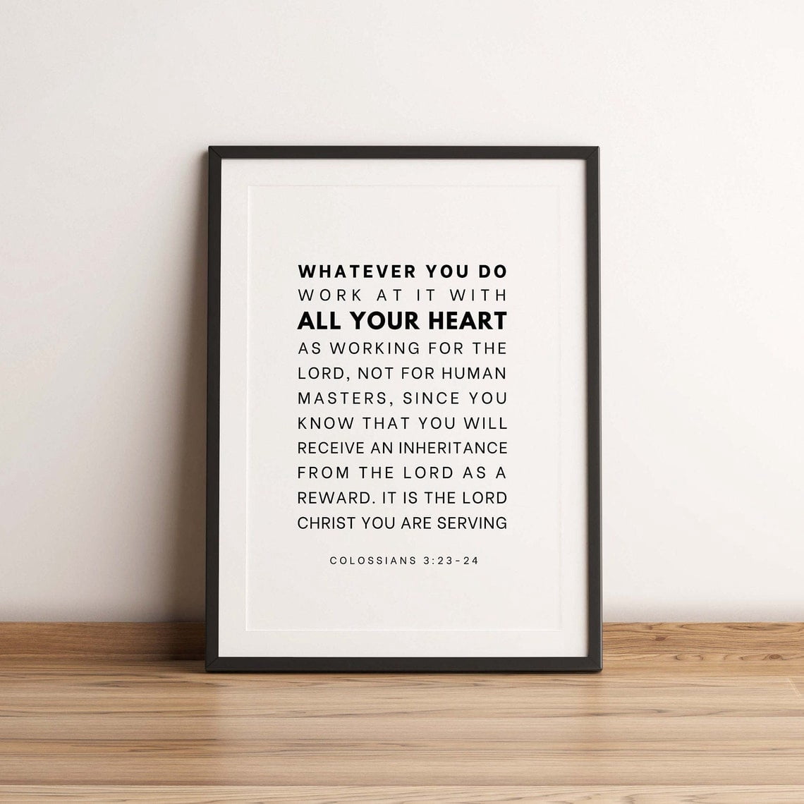 Colossians 3 23 24 Work Heartily Scripture Wall Art, Unframed Paper ...