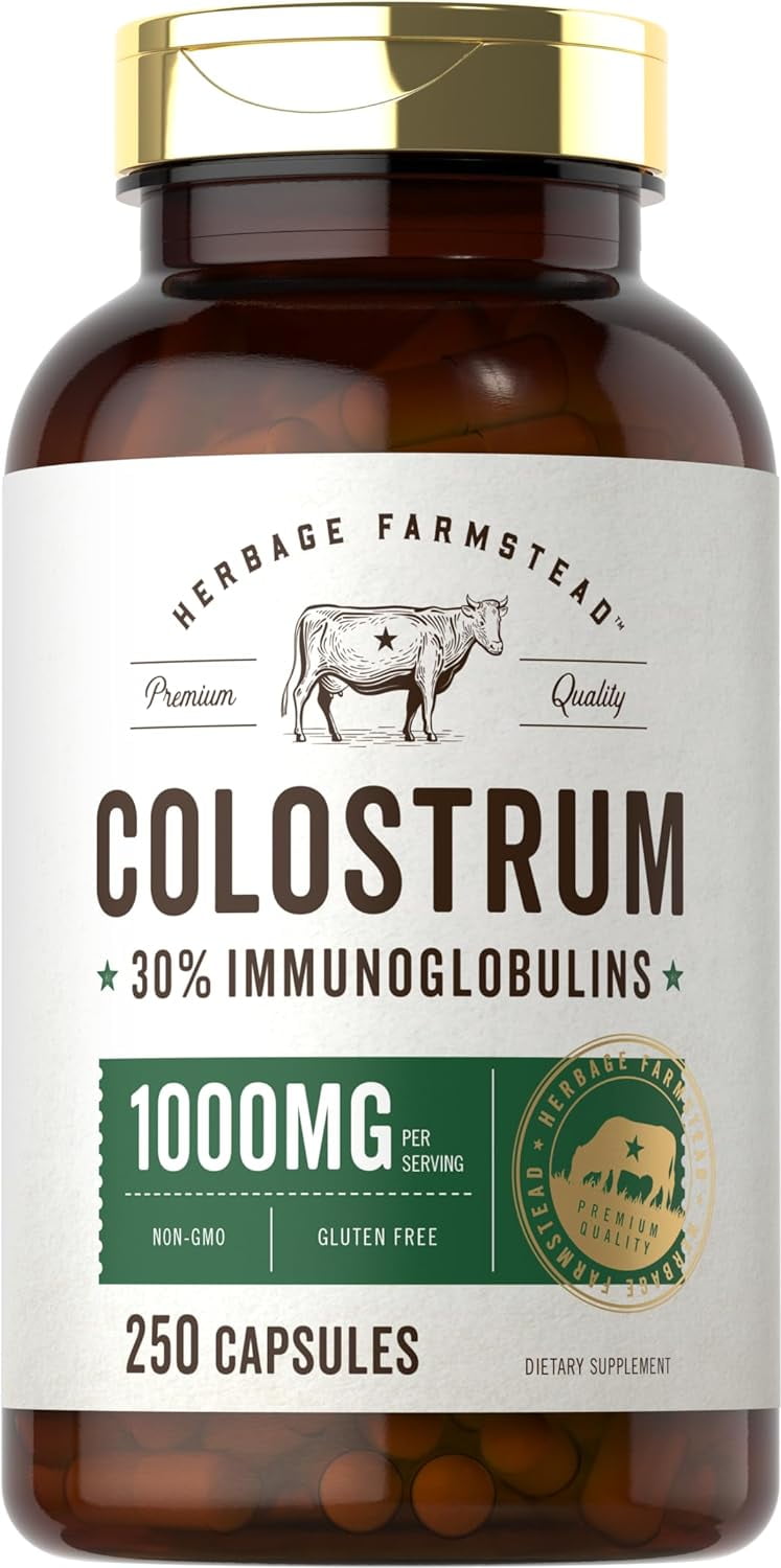 Colostrum Capsules | 1000mg | 250 Count | 30% IgG | by Herbage ...