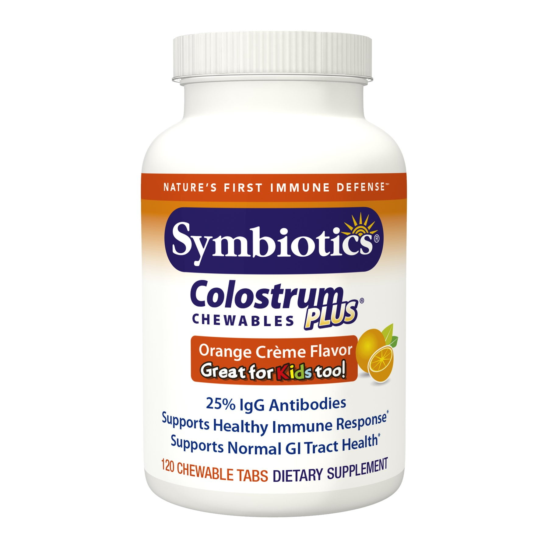 Symbiotics Colostrum Plus Supplement Tablets, Orange Creme, 120 ...