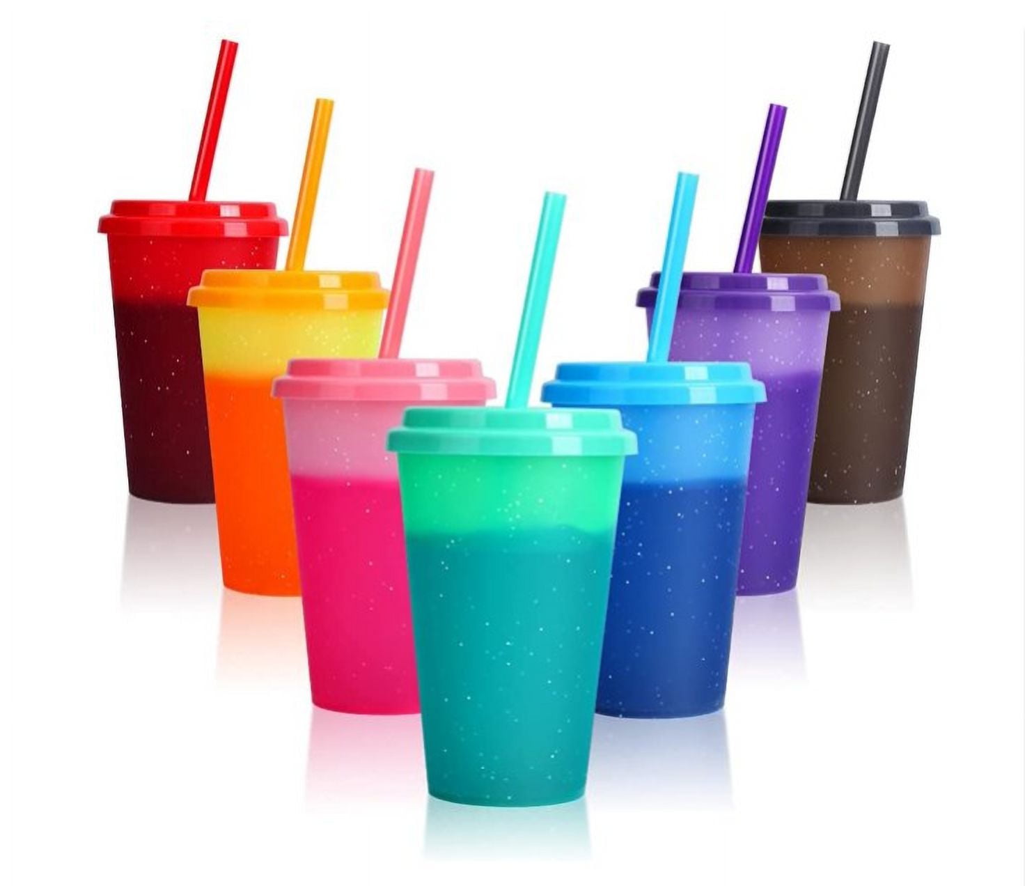 Color Changing Cups with Lids & Straws - 12 oz Reusable Cute Plastic ...