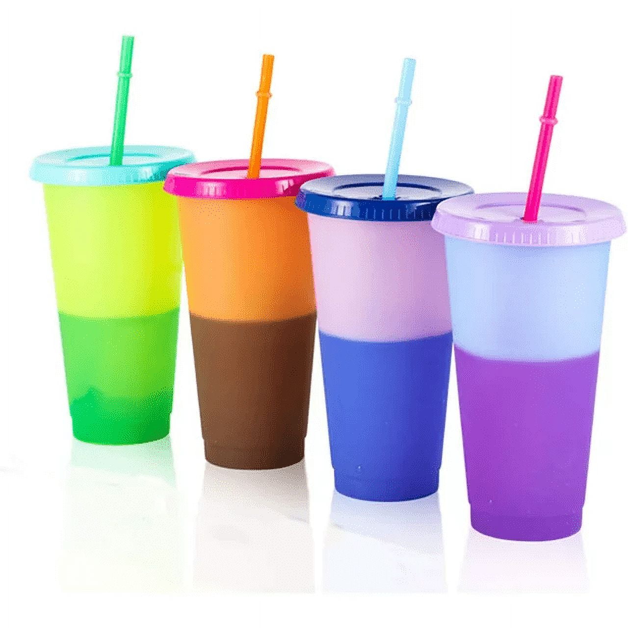 Colour Changing Cups Tumblers with Lids & Straws - 4 Pack 24oz Reusable ...