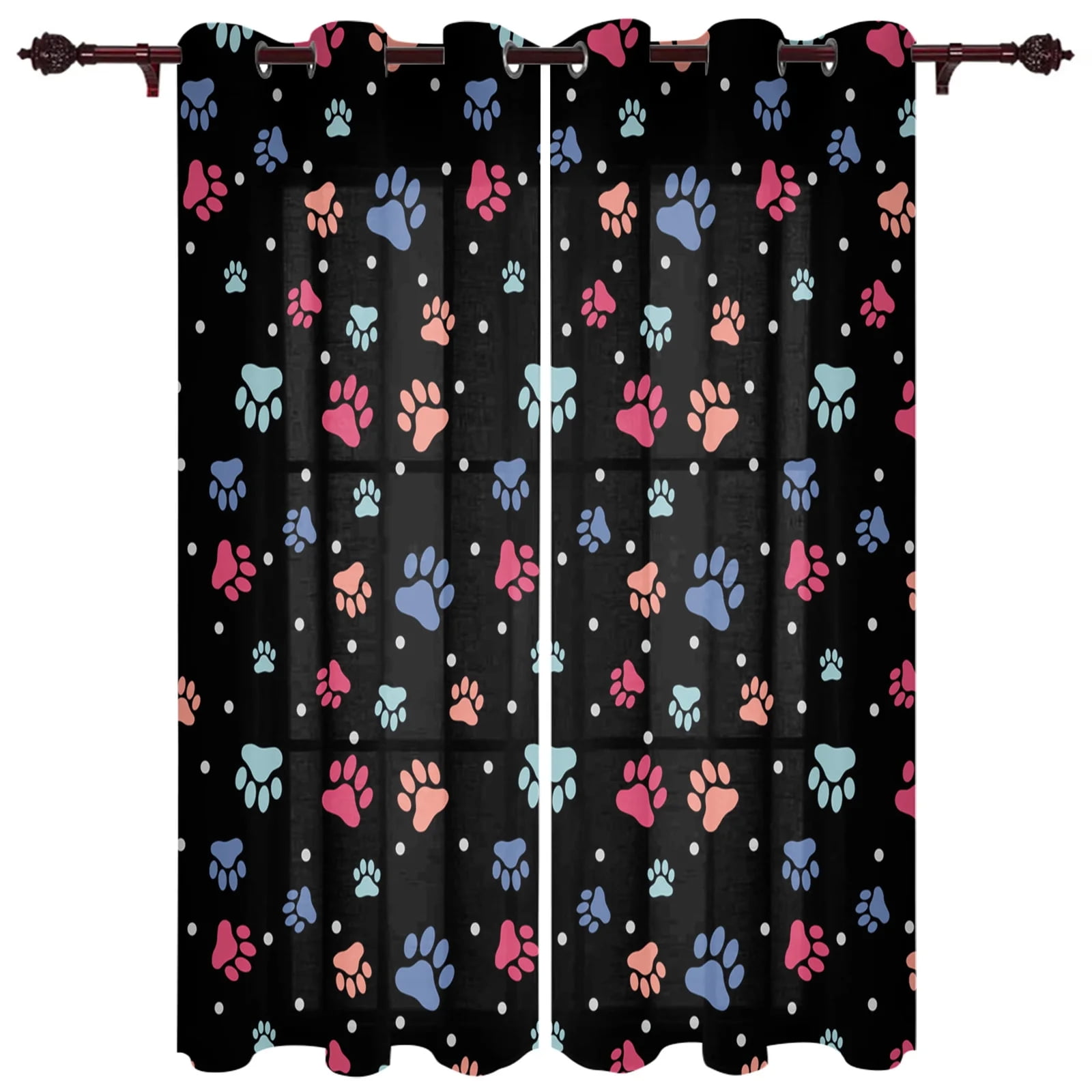Colour Dog Paw Print Style Thick Clackout Window Curtains Living Room ...
