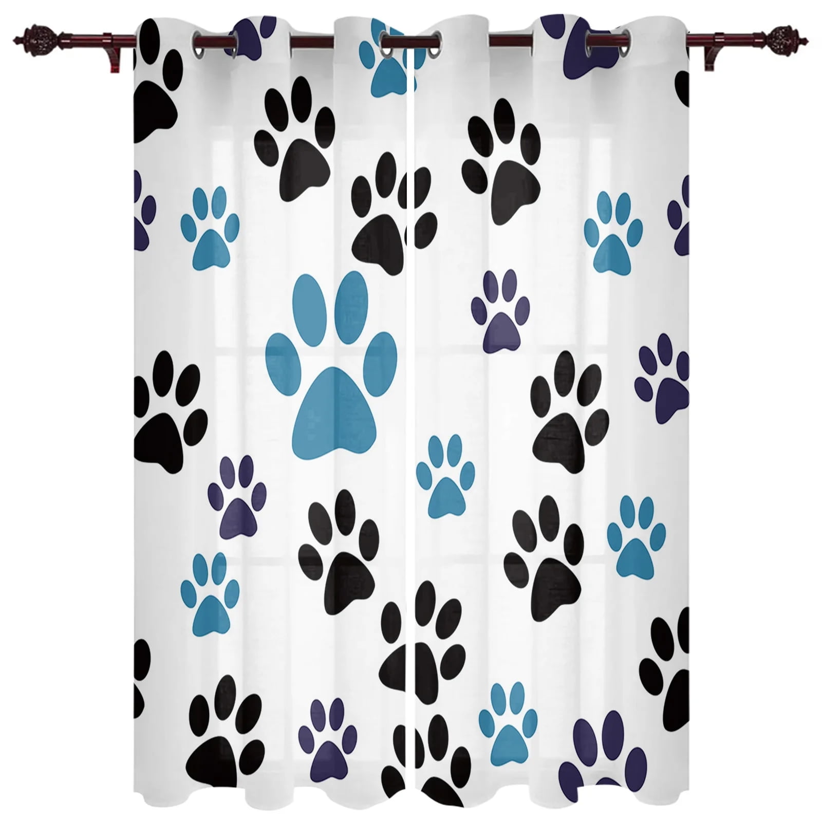 Colour Dog Paw Print Style Thick Clackout Window Curtains Living Room ...