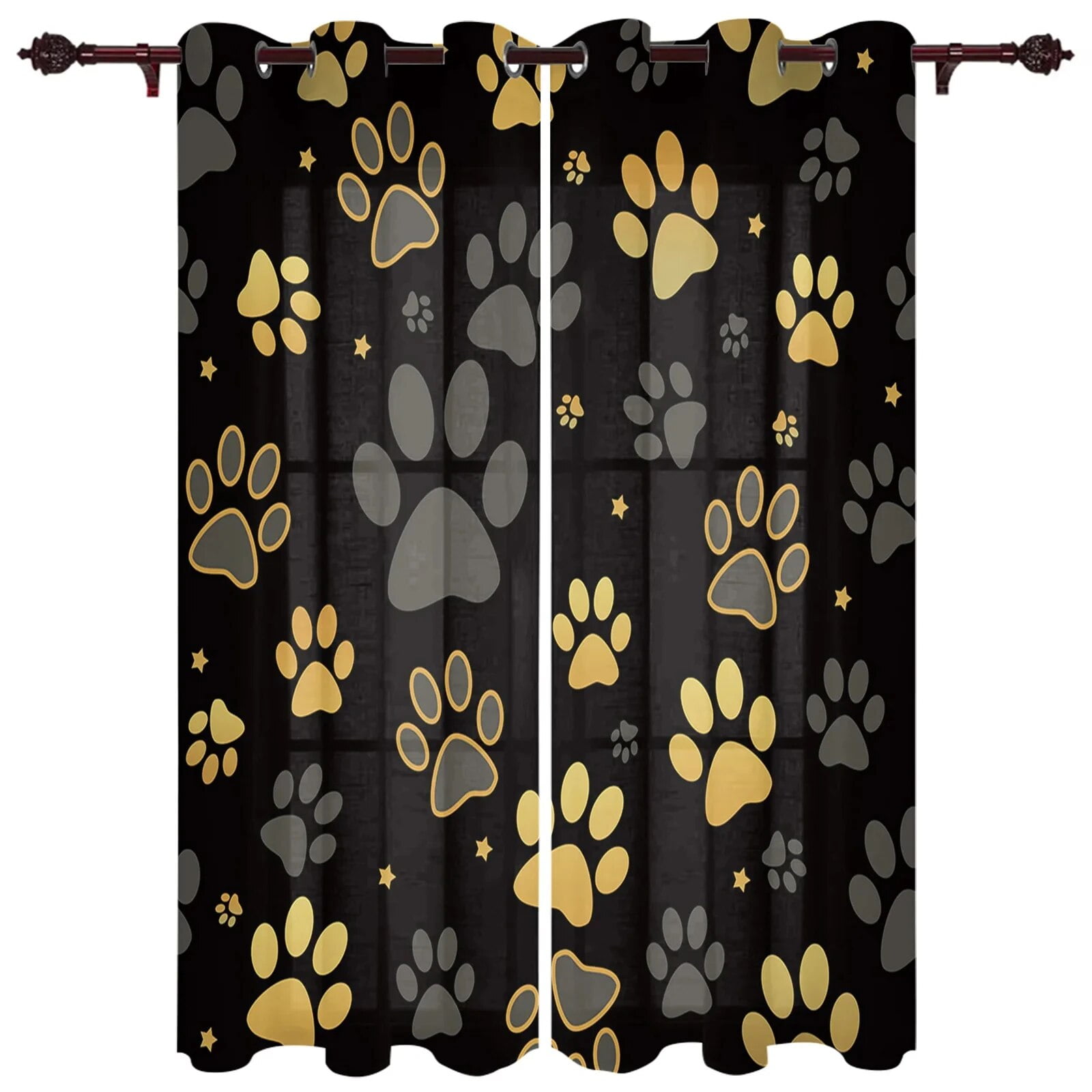 Colour Dog Paw Print Style Thick Clackout Window Curtains Living Room ...