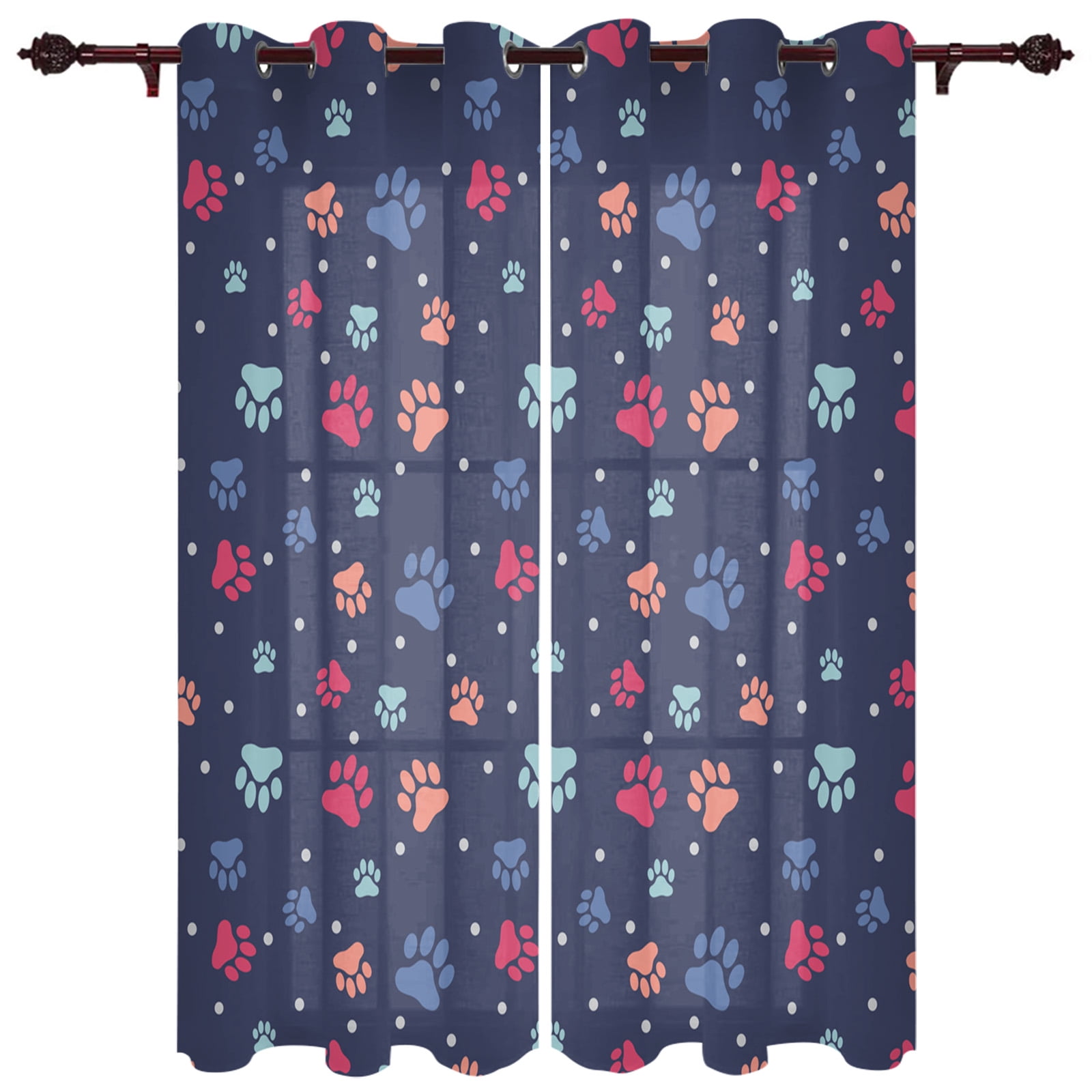 Colour Dog Paw Print Window Curtains Curtains for Living Room ...