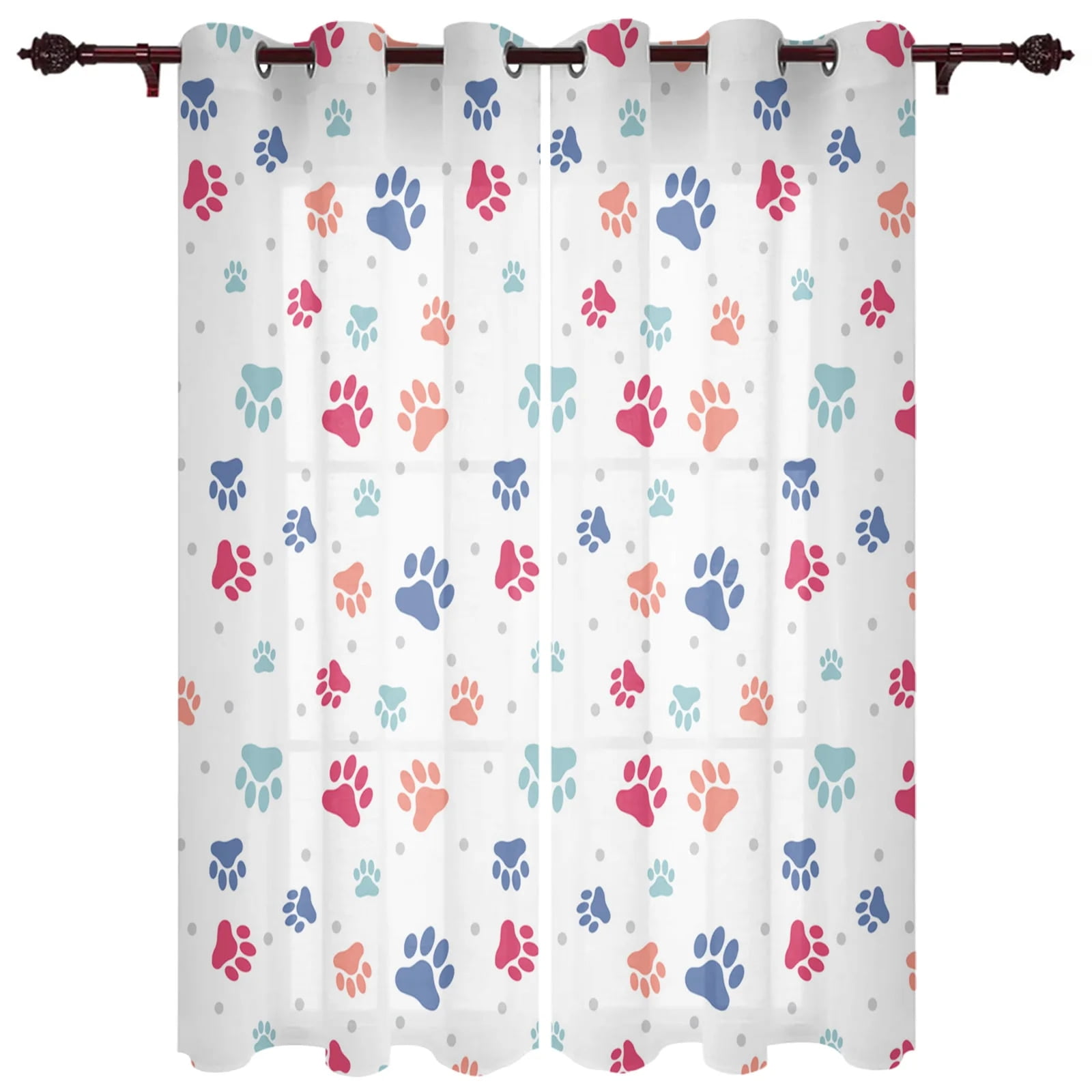 Colour Dog Paw Print Window Curtains Curtains for Living Room ...