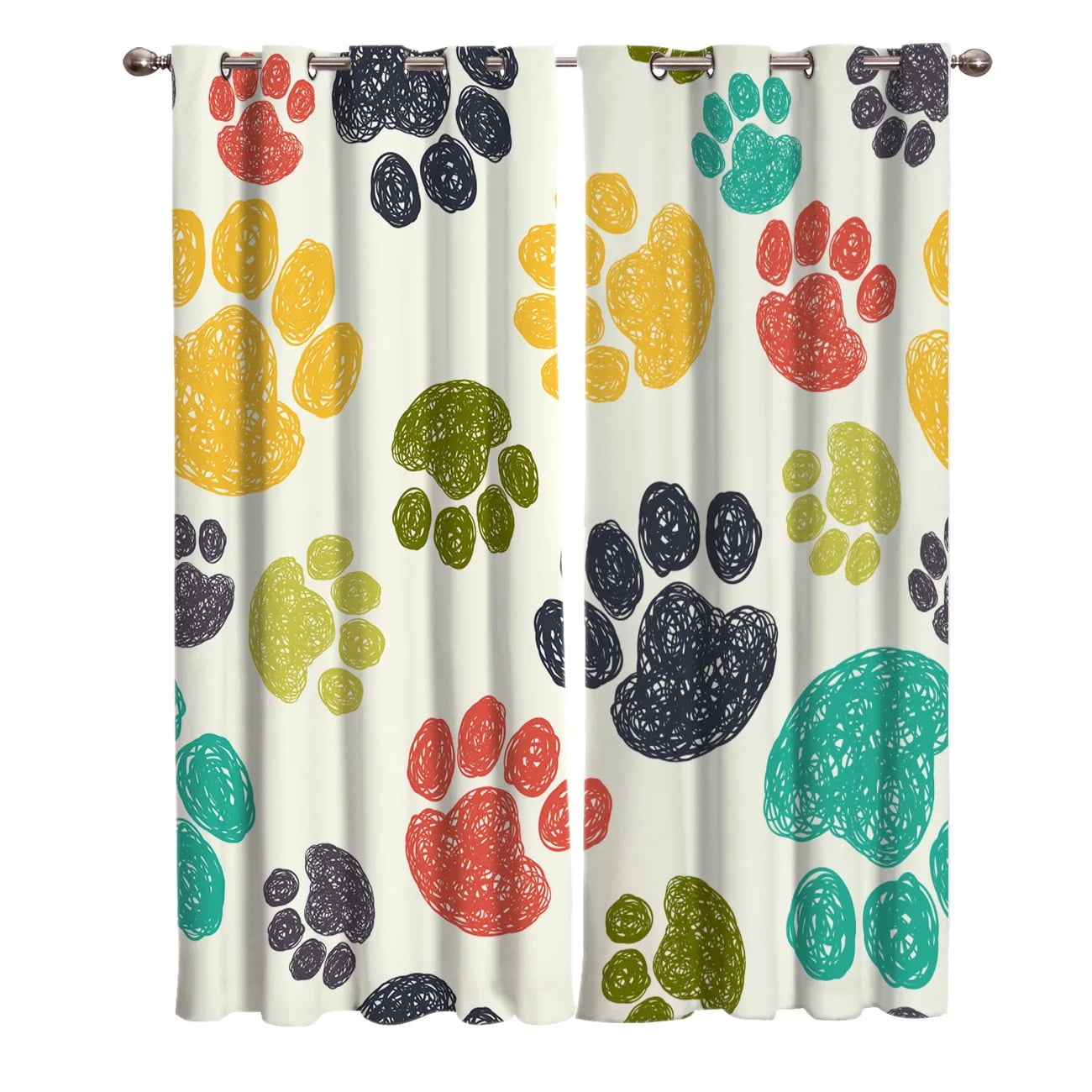 Colour Dog Paw Print Window Curtains Curtains for Living Room rative ...
