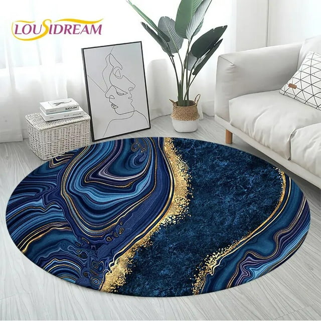 Colour Nordic Black Gold Blue Marble Round Area Rug Circle Carpet Rug ...