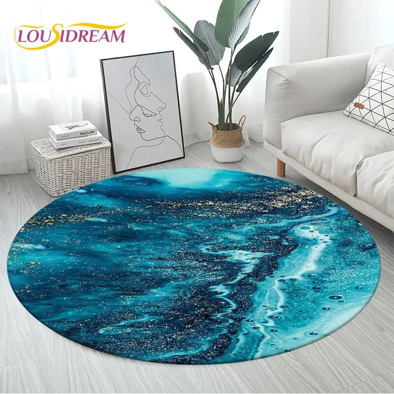 Colour Nordic Black Gold Blue Marble Round Area Rug Circle Carpet Rug ...