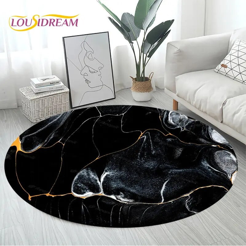 Colour Nordic Black Gold Blue Marble Round Area Rug Circle Carpet Rug ...