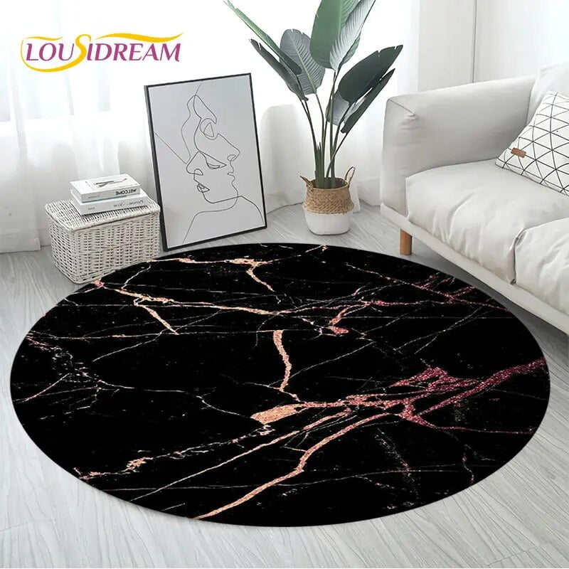 Colour Nordic Black Gold Blue Marble Round Area Rug Circle Carpet Rug ...