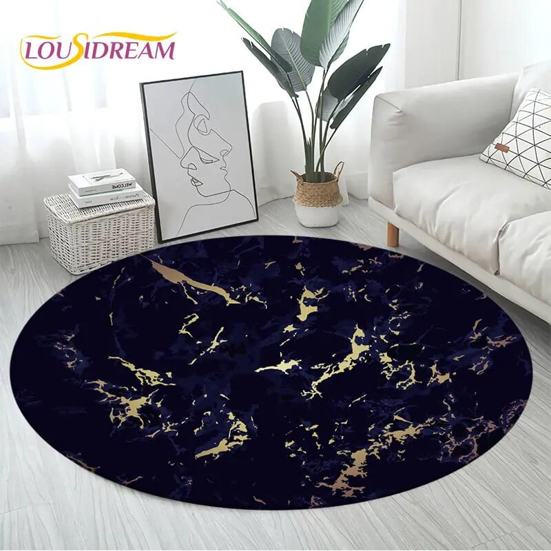Colour Nordic Black Gold Blue Marble Round Area Rug Circle Carpet Rug ...
