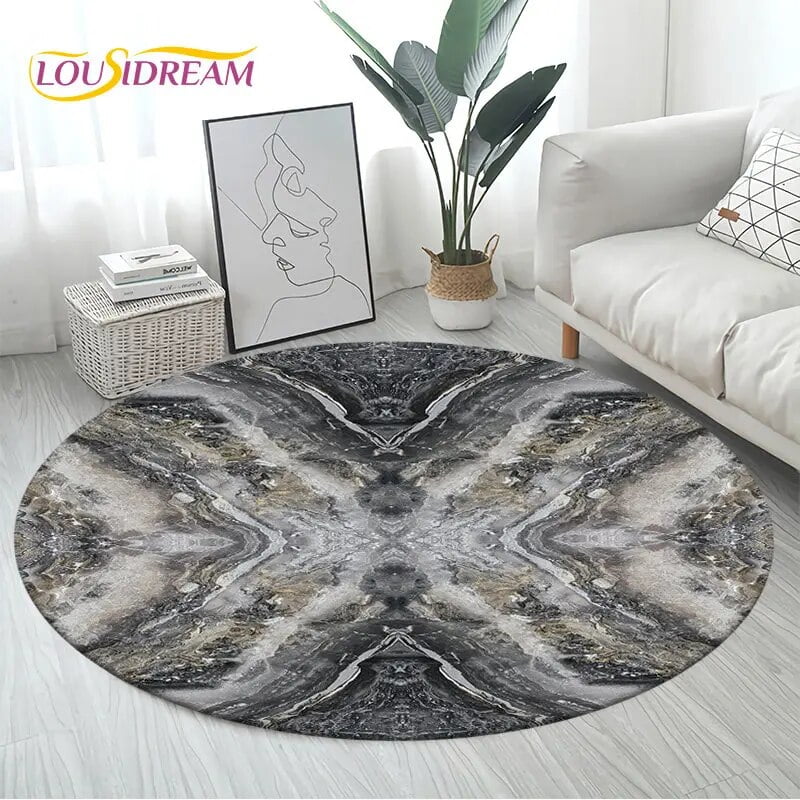 Colour Nordic Black Gold Blue Marble Round Area Rug Circle Carpet Rug ...
