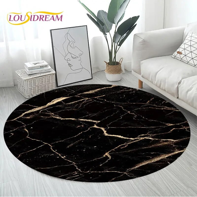 Colour Nordic Black Gold Blue Marble Round Area Rug Circle Carpet Rug ...