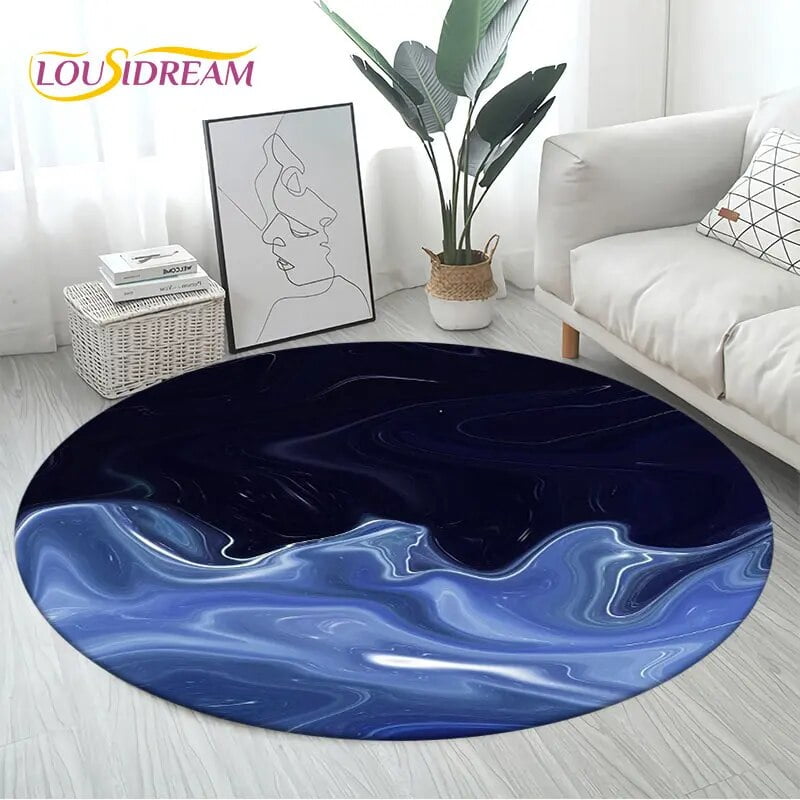 Colour Nordic Black Gold Blue Marble Round Area Rug Circle Carpet Rug ...