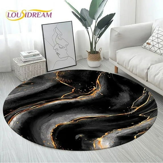 Colour Nordic Black Gold Blue Marble Round Area Rug Circle Carpet Rug ...